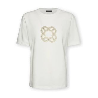 Elena Miro Baumwoll-T-Shirt mit Monogramm-Stickerei - - Tops - Damen - Wei&szlig; - XS