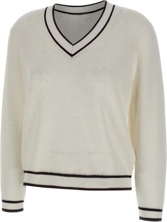 KANGRA Femme, Pulls, Blanc, Taille: 42 FR Tricot Col V