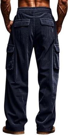 Generic Pantalon cargo en velours côtelé pour homme - Taille élastique - Pantalon de randonnée avec cordon de serrage - Pantalon de survêtement uni - Pantalon
