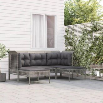 vidaXL 5-tlg. Garten-Lounge-Set mit Kissen Grau Poly Rattan Vidaxl