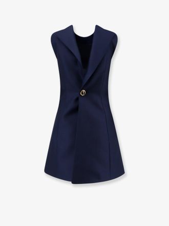 Balenciaga Womens A-Line Short Dress Merino-Silk Blue Merino Wool