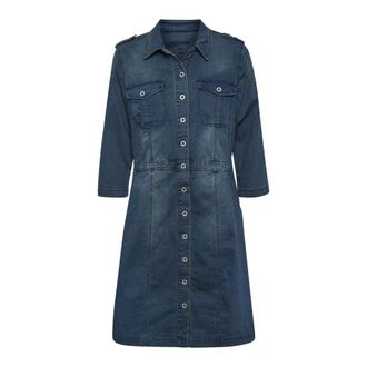 Cream Denim Uniform Kleid mit &frac34; &Auml;rmeln - - Dresses - Damen - Blau - L
