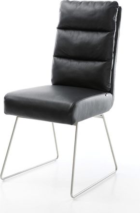 DELIFE Esszimmerstuhl Pela-Flex Echt-Leder Schwarz Kufengestell Edelstahl Taschenfederkern, Esszimmerst&uuml;hle