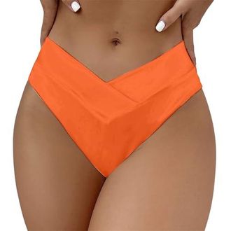Generic Bas de bikini noir pour femme avec col en V, coupe haute, bas de maillot de bain, coupe moyenne, short de bain long pour homme, Orange, XL