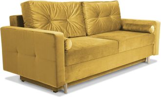 MG Design Sofa mit Schlaffunktion 215x70 cm (Liegefläche 190x150 cm) gelb - 3 er Couch mit Bettzeugablage, Armlehnen, 2 Kissen - Velours - 3-Sitzer Sofa, für Wo