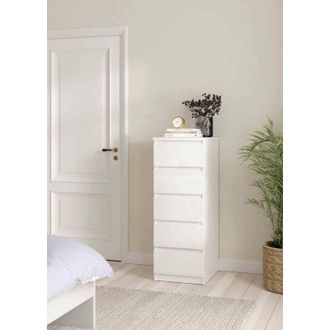 Dmora Kommode mit f&uuml;nf Schubladen, wei&szlig; gl&auml;nzend, 40 x 111 x 50 cm - Dmora