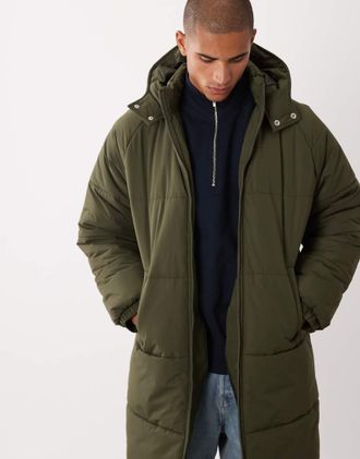 Asos Lang geschnittene Steppjacke in Gr&uuml;n