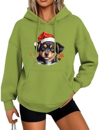 Generic Sweat &agrave; capuche imprim&eacute; graphique pour femme, chien de No&euml;l | Sweat &agrave; capuche d&eacute;contract&eacute; &agrave; manches longues pour les vacances dautomne - pour le voyag