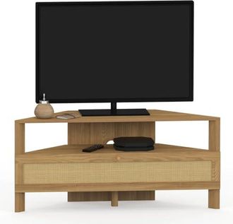 IDMarket Meuble TV 100 cm dangle HANAE 1 Porte Effet Naturel cannage