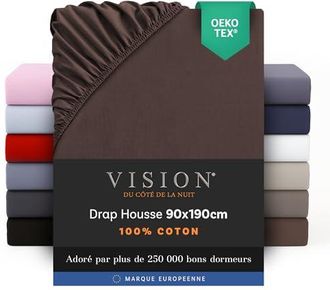 Vision Streetwear Drap Housse - 100% Coton Lit Simple (90x190 cm) - Marron | Coins &Eacute;lastiqu&eacute;s | Tissage Serr&eacute;: 57 Fils | Convient aux Matelas Jusqu&agrave; 25cm | Confortable 