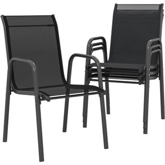 OUTSUNNY Lot de 4 Chaises de Jardin Ext&eacute;rieures - Outsunny - Empilables - Accoudoirs et Dossier Haut - Cadre en M&eacute;tal - 51x69x87cm - Noir