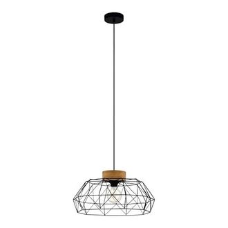 Eglo Pendelleuchte Padstow, Hängelampe Vintage, Industrial, Retro, Hängeleuchte aus Stahl und Holz in Schwarz, Natur, Esstischlampe, FSC Zertifiziert, E27 