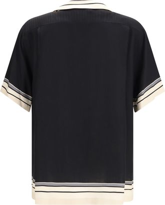 Dolce & Gabbana Striped Logo Silk Shirt - Black