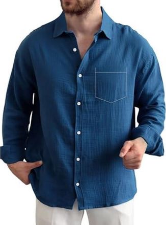 Generic Chemise de loisirs &agrave; manches longues pour homme - Chemise de travail surdimensionn&eacute;e - Infroissable - Chemise traditionnelle boutonn&eacute;e - Chemise &agrave; man
