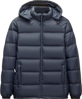 Generic Veste matelassée à capuche à manches longues pour homme - Couleur unie - Automne et hiver, bleu marine, XL