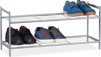 Relaxdays Schuhregal SANDRA, 2 Ebenen, für 6 Paar Schuhe, Metall, Schuhablage, HBT: ca. 33,5 x 69,5 x 26 cm, silber