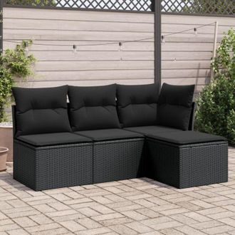 vidaXL 4-tlg. Garten-Sofagarnitur mit Kissen Schwarz Poly Rattan - Vidaxl