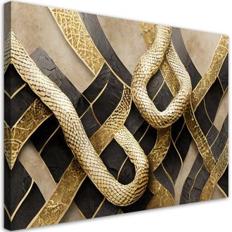 Feeby Leinwand Bilder - Textur Glamour Schlangenhaut Gold - Vlies 30x20 cm - Deko Wohnzimmer - Wandbilder Schlafzimmer - Deko Aesthetic - Wand Deko - Leinwa