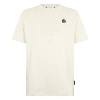 Philipp Plein Rundhals-T-Shirt Degrade Monogram - - Tops - Herren - Beige - 2XL
