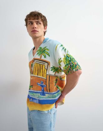 Topman Chemise d&eacute;contract&eacute;e en maille &agrave; imprim&eacute; jardin - Multicolore