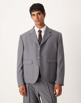 Asos Veste de costume courte coupe carrée en sergé - Gris