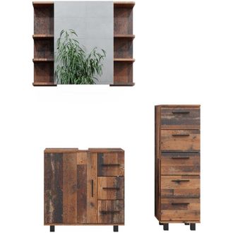 Vicco Ensemble de meubles de salle de bain Ilias, Chêne rustique, 3 pièces, avec armoire centrale
