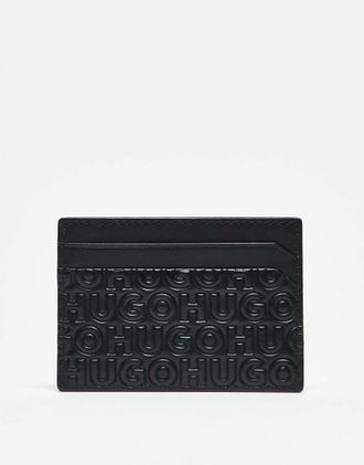 HUGO BOSS HUGO RED - Ethon - Kartenetui aus Leder in Schwarz mit Logopr&auml;gung