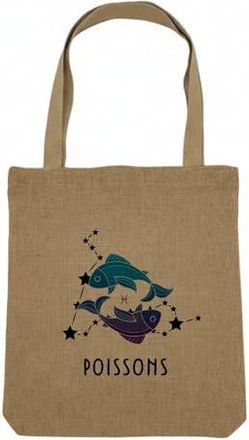 Fabulous Sac Shopping Tote Bag Aspect Lin - Poissons Signe Astrologie Prevision Stellaire C&eacute;leste Solaire Sideral Etoile - Sac de Courses Toile Epaisse 360g Be