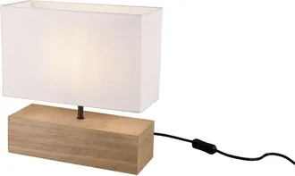 Trio Leuchten Trio Lighting - Tischleuchte woody Holzfu&szlig; mit Stoffschirm in Wei&szlig;, H&ouml;he 30cm