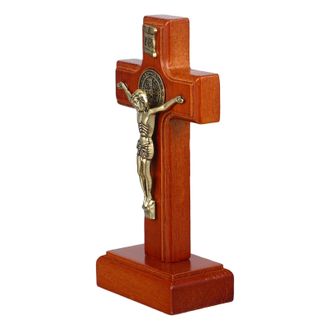 DOITOOL Holz Wandkreuz Mit Ständer Für Katholische Dekoration Jesus Kreuz Für Gebetsraum Oder Tischdekoration Traditionelles Christus Kruzifix Für Wand Oder S