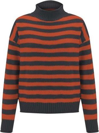 Generic Pull rayé à col rond pour femme Haut tricoté rétro rayé contrasté Demi-col roulé Orange et blanc Tricot ample décontracté Pull dautomne pour femme, bl