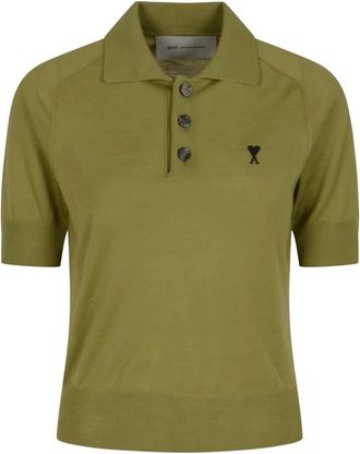 Ami Femme, Tops, Vert, Taille: 38 FR Quota Polo Manches Courtes