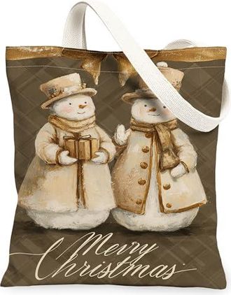 Generic Sacs fourre-tout en toile motif bonhomme de neige de No&euml;l, sacs d&eacute;picerie r&eacute;utilisables, &eacute;l&eacute;gants, l&eacute;gers et lavables, marron, 13x15 Inch