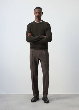 Mango Jersey 100 % coton en maille fine c&ocirc;tel&eacute;e chocolat - Homme - XXL - MANGO MAN