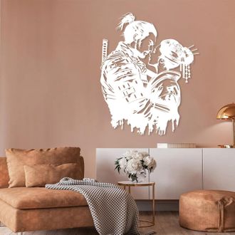 Generic Wandbild aus Metall, Japanisches Romantisches Liebespaar, japanische Dekoration, Frauensilhouette zum Aufh&auml;ngen f&uuml;r Wohnzimmer (Wei&szlig;, 39x49|100x124 cm