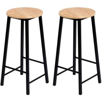 AC-D&eacute;co Set de 2 tabourets hauts FRIEND - Bois et noir - M&eacute;tal et bois - D 30 x H 70 cm - Livraison gratuite
