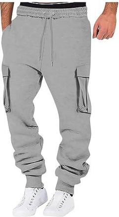 Generic Pantalon de surv&ecirc;tement cargo doubl&eacute; en polaire pour homme - Coupe ample avec plusieurs poches - Style urbain d&eacute;contract&eacute; et utilitaire, gris, 3XL