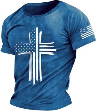 Generic T-shirt de bodybuilding pour hommes, col rond chemise de loisirs dext&eacute;rieur avec drapeau des &Eacute;tats-Unis Hauts d&eacute;contract&eacute;s Vintage Coupe droite Chemis