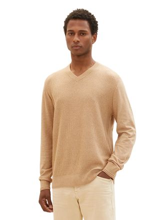 Tom Tailor Herren 1038194 Cosy Strickpullover mit V-Ausschnitt, 32722-beach Sand Melange, M