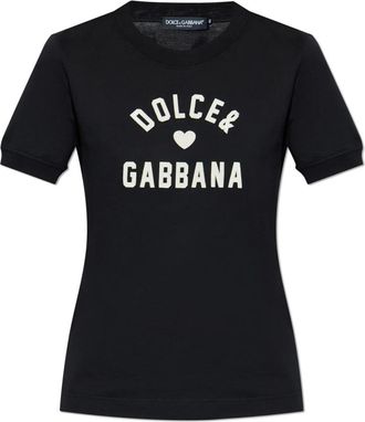 Dolce & Gabbana Femme, Tops, Noir, Taille: 32 FR T-shirt en jersey avec &eacute;cusson &agrave; lettres