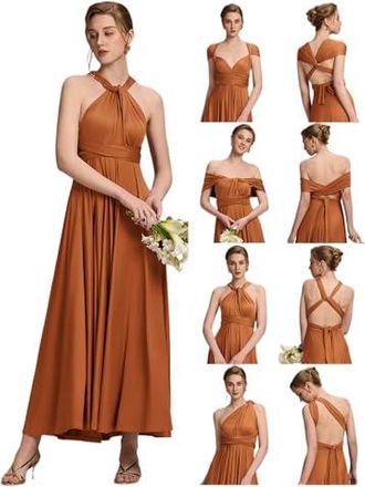 Ever-pretty Robe Demoiselle dhonneur Femme Multi-Style sans Manches Robe de Soirée Longue Convertible Chic Orange Caramel S