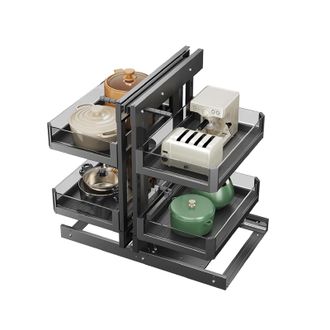 Generic Ausziehbarer Schrankorganizer Mit Soft-Close-Funktion, Rechts Anschlagbar, 2-st&ouml;ckige Ablage for T&ouml;pfe, Pfannen Und Beh&auml;lter, Bodenmontage(400 Cabinet