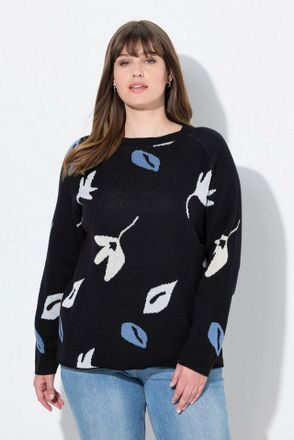 Ulla Popken Strickpullover Pullover Bl&auml;tter U-Boot-Ausschnitt Langarm