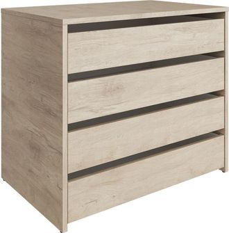 PEGANE Commode, Meuble de rangement avec 4 tiroirs coloris ch&ecirc;ne - Hauteur 61,8 x Longueur 70 x profondeur 45 cm