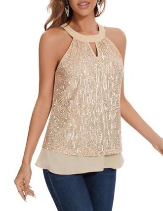 Dresstells D&eacute;bardeur d&eacute;t&eacute; sans manches &agrave; paillettes pour femme, champagne, XL