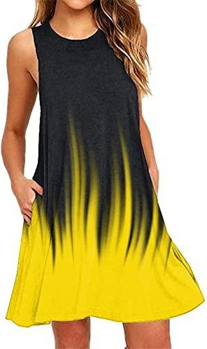 Generic Robes à col bateau pour femmes, sans manches, coupe ample, mi ...