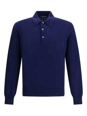 Tom Ford polo en coton &agrave; manches longues - Bleu