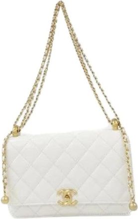 Chanel Pre-owned Ap2289 Portefeuille &agrave; cha&icirc;ne en cuir de veau - Femme - Pre-owned - Blanc - Taille: ONE Size
