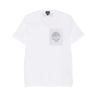 Just Cavalli Homme, Tops, Blanc, Taille: L T-shirt logo strass