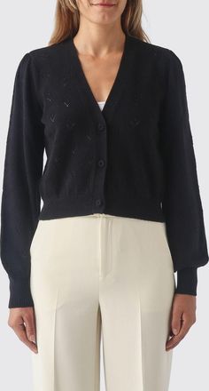 Twinset Cardigan en maille ajour&eacute;e de coton et cachemire avec imprim&eacute; caurs et col V